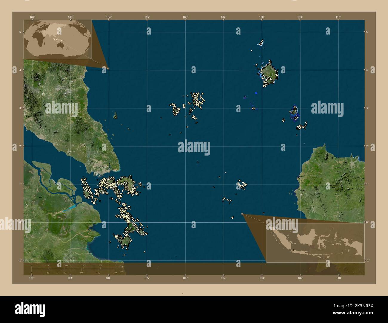 Kepulauan Riau, province of Indonesia. Low resolution satellite map ...