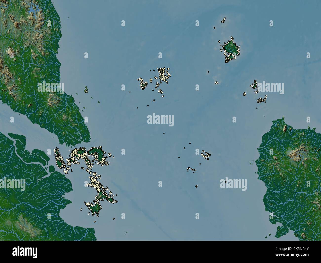 Kepulauan Riau, province of Indonesia. Colored elevation map with lakes ...