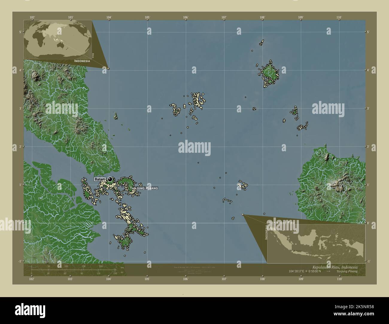 Kepulauan Riau, province of Indonesia. Elevation map colored in wiki ...