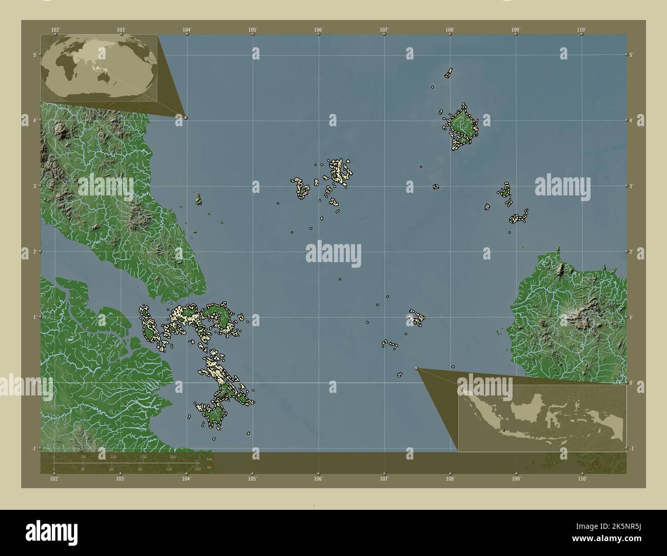 Kepulauan Riau, province of Indonesia. Elevation map colored in wiki ...
