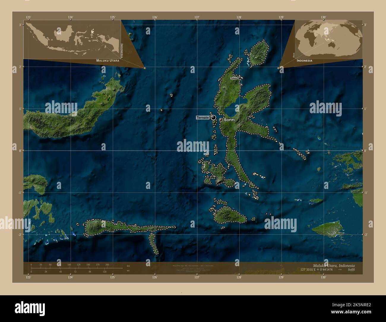 Maluku Utara, province of Indonesia. Low resolution satellite map ...