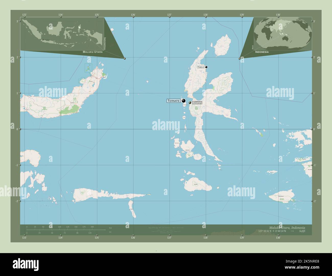 Maluku Utara, province of Indonesia. Open Street Map. Locations and ...