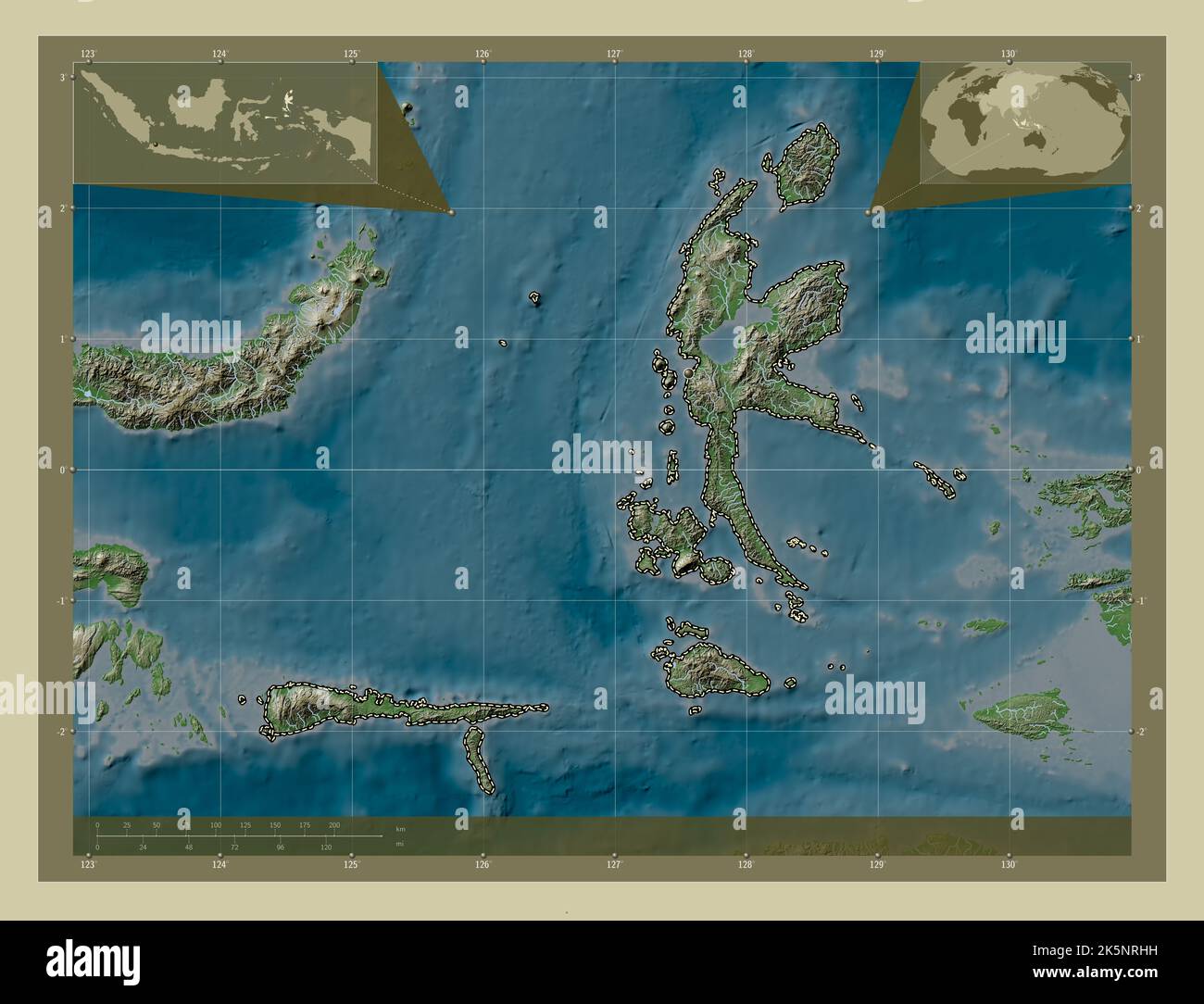 Maluku Utara, province of Indonesia. Elevation map colored in wiki ...