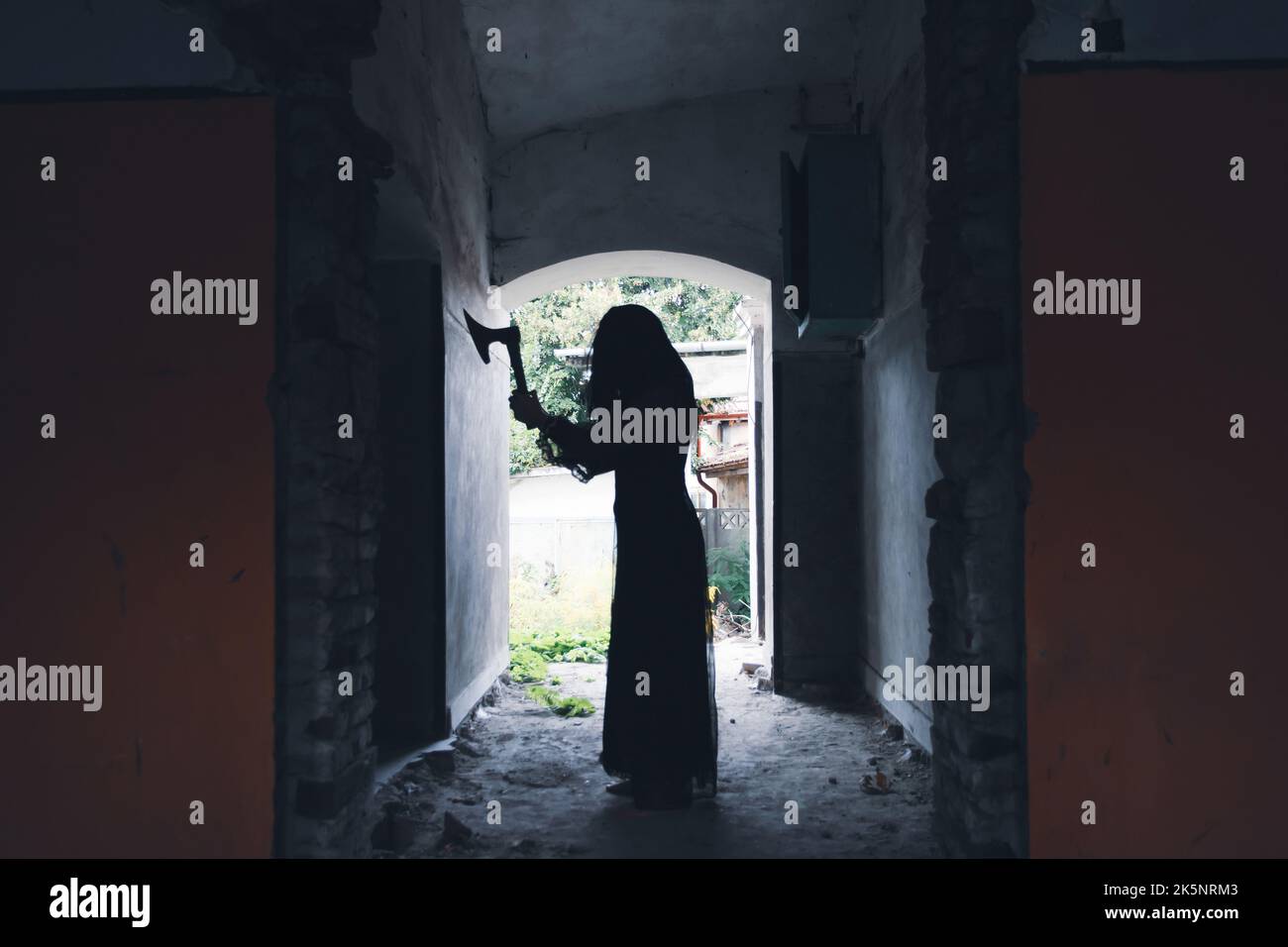 Ghost in abandoned, haunted house. Horror scene of spooky silhouette ...