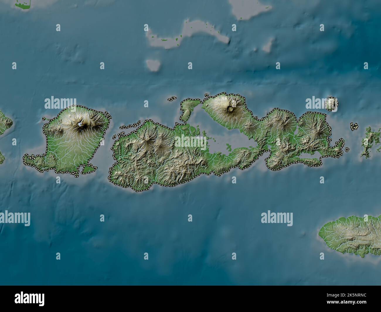 Nusa Tenggara Barat, province of Indonesia. Elevation map colored in ...