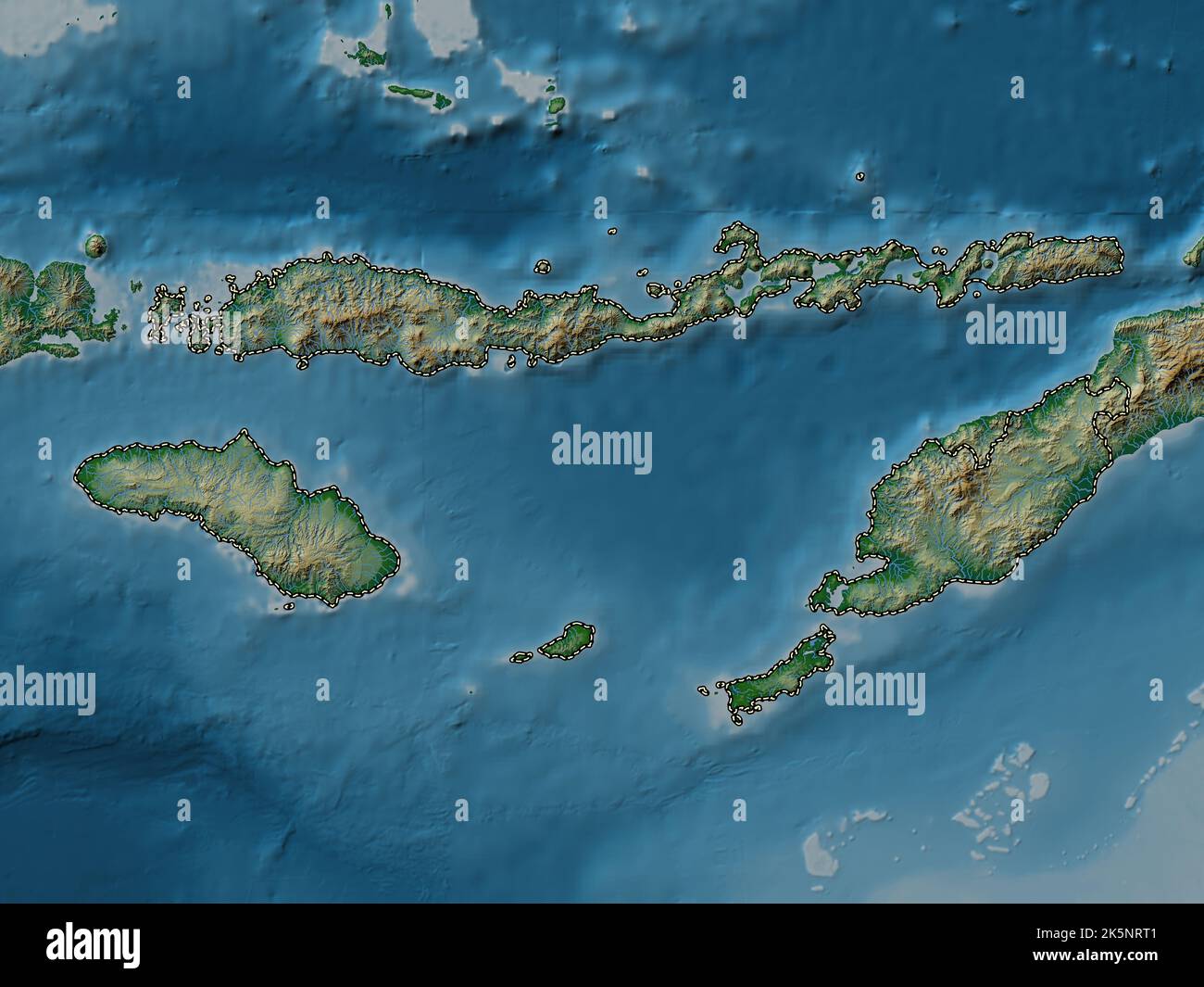 Nusa Tenggara Timur, province of Indonesia. Colored elevation map with ...