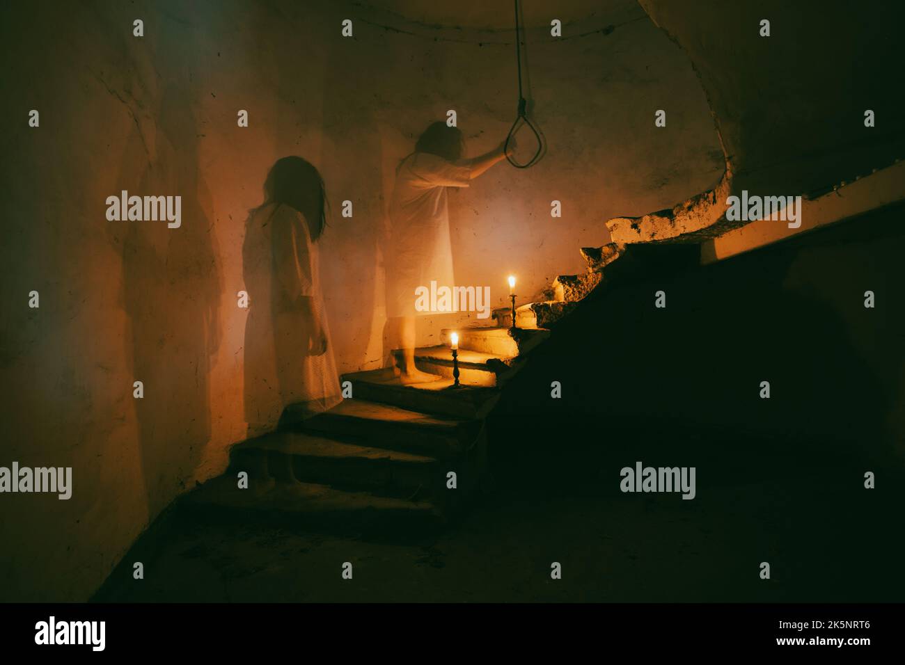 Ghost in abandoned, haunted house. Horror scene of scary spirit of a ...