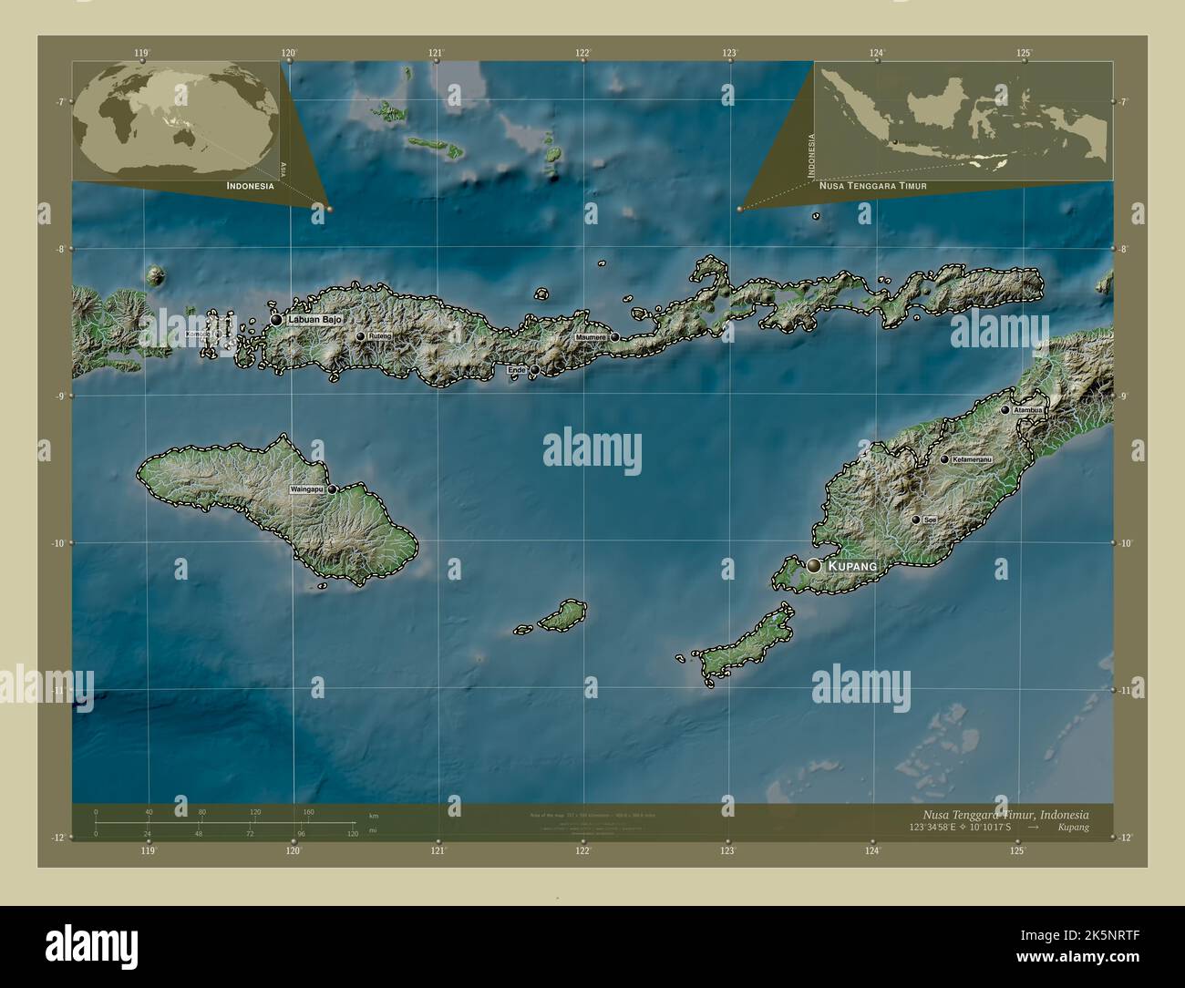 Nusa Tenggara Timur, province of Indonesia. Elevation map colored in ...