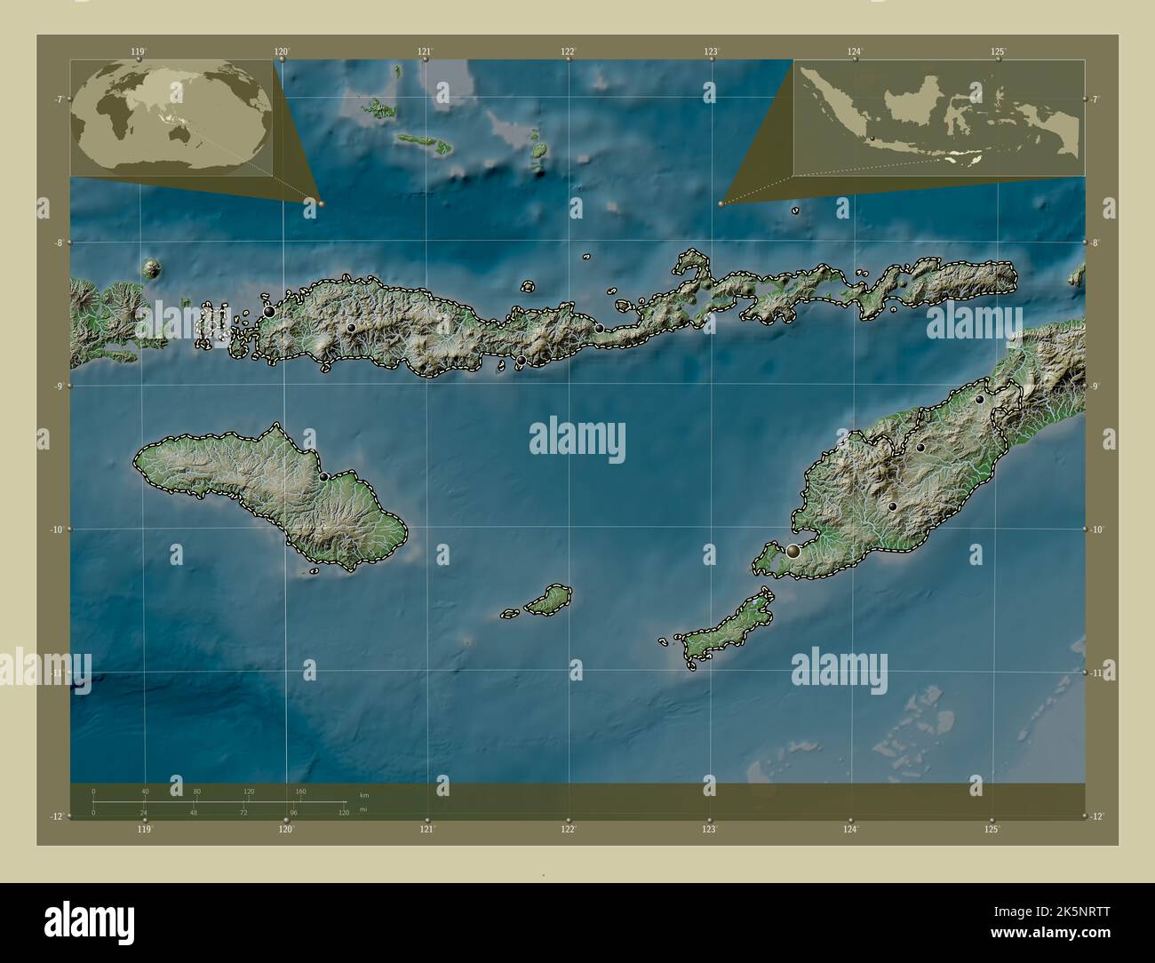 Nusa Tenggara Timur, province of Indonesia. Elevation map colored in ...