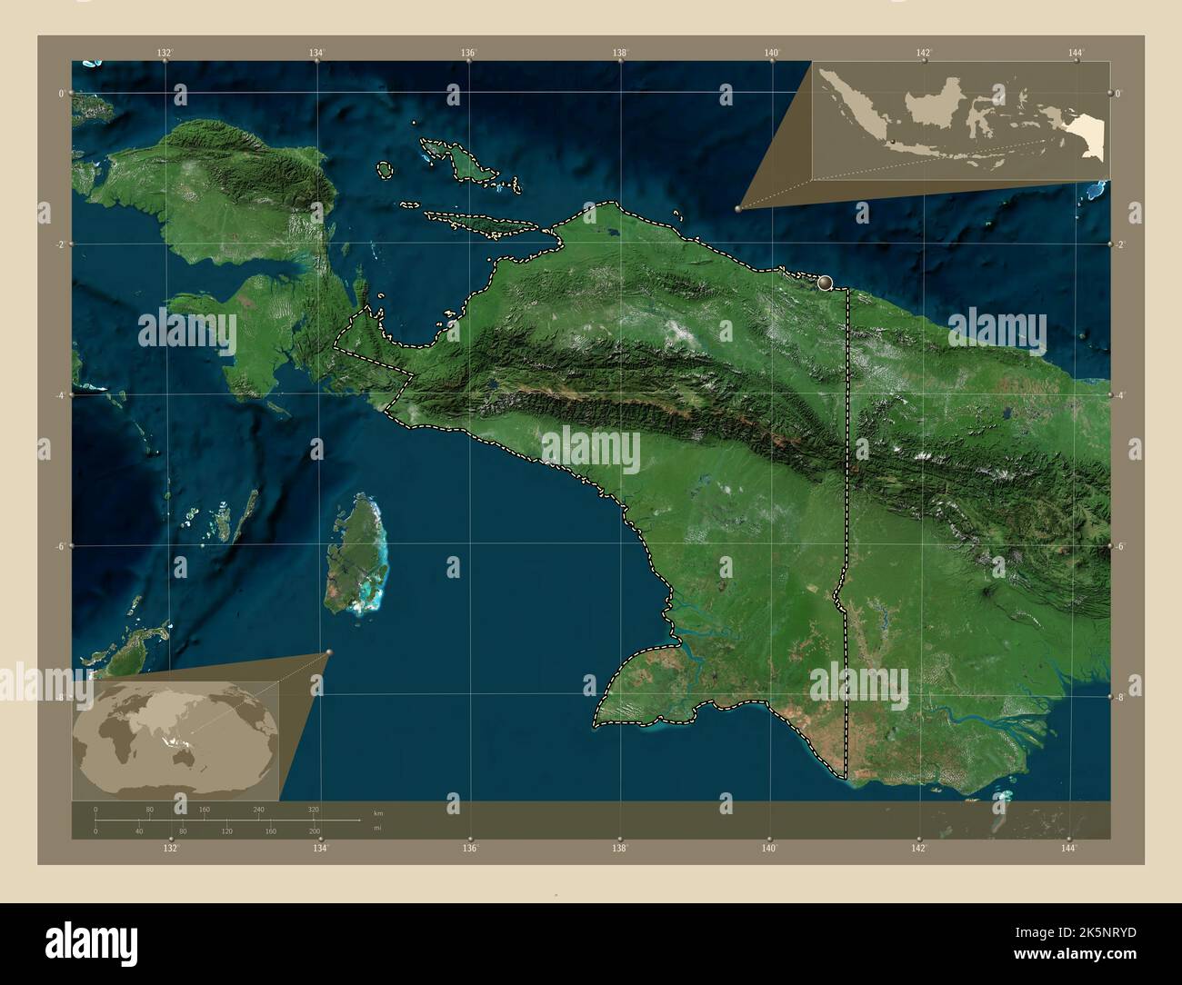 Papua, province of Indonesia. High resolution satellite map. Corner ...