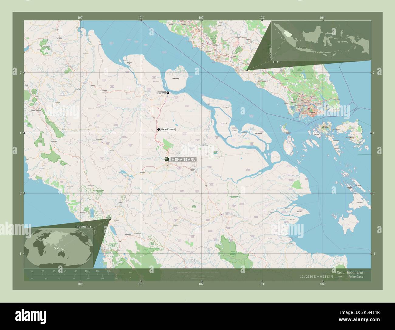 Riau, province of Indonesia. Open Street Map. Locations and names of ...