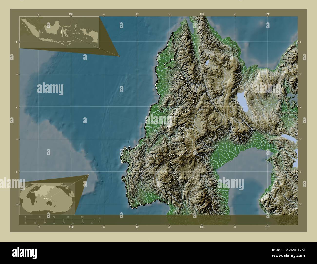 Sulawesi Barat, province of Indonesia. Elevation map colored in wiki ...