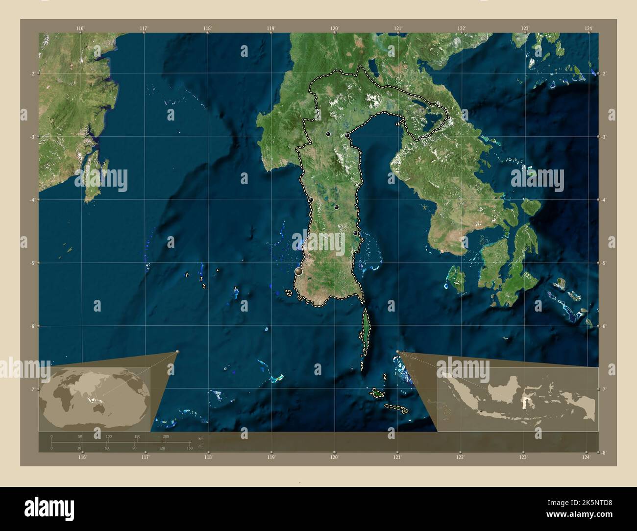 Sulawesi Selatan, province of Indonesia. High resolution satellite map ...