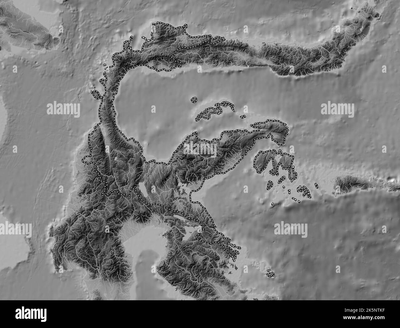 Sulawesi Tengah, province of Indonesia. Grayscale elevation map with ...