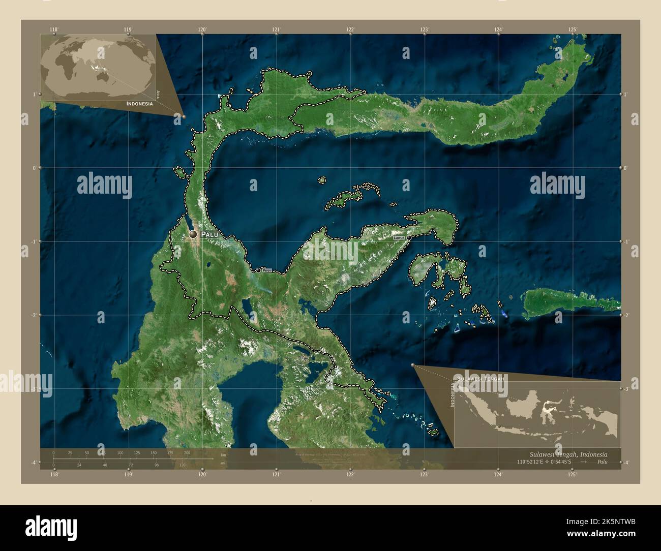 Sulawesi Tengah, province of Indonesia. High resolution satellite map ...