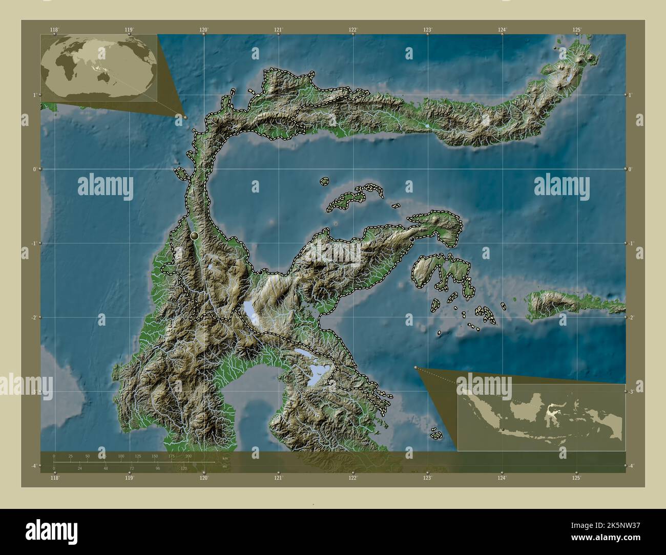 Sulawesi Tengah, province of Indonesia. Elevation map colored in wiki ...