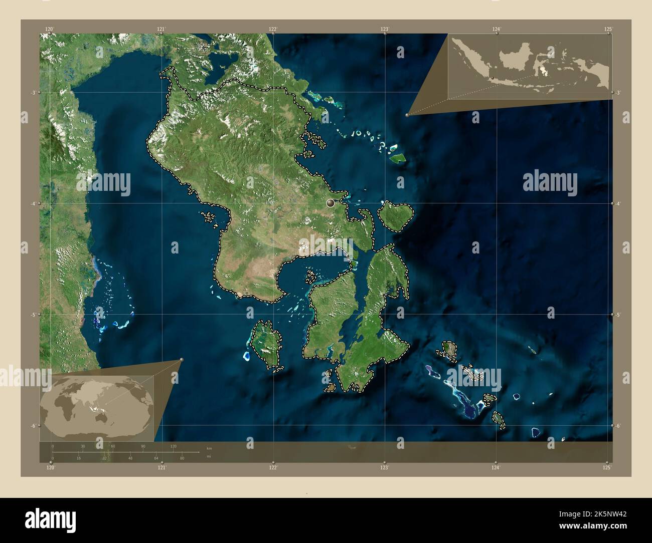 Sulawesi Tenggara, province of Indonesia. High resolution satellite map ...