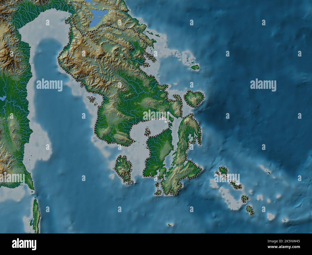 Sulawesi Tenggara, province of Indonesia. Colored elevation map with ...
