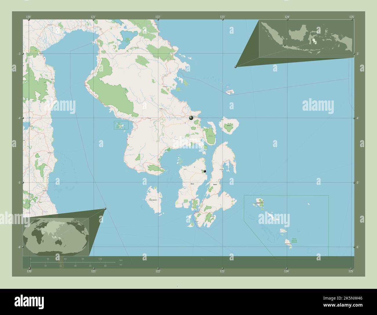 Sulawesi Tenggara, province of Indonesia. Open Street Map. Locations of ...
