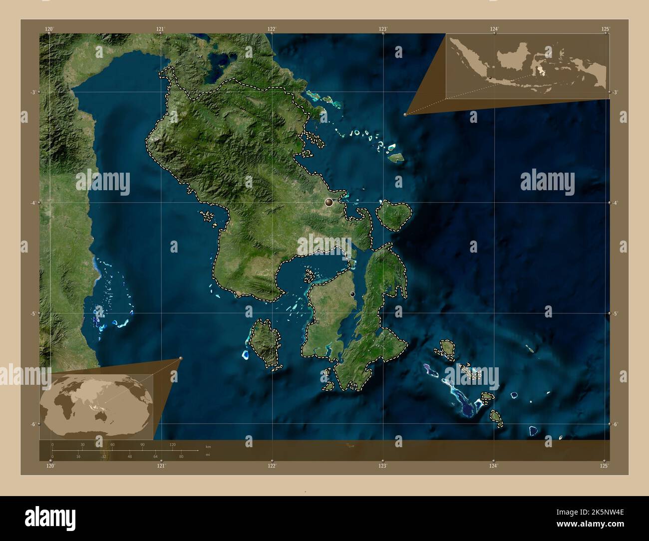 Sulawesi Tenggara, province of Indonesia. Low resolution satellite map ...