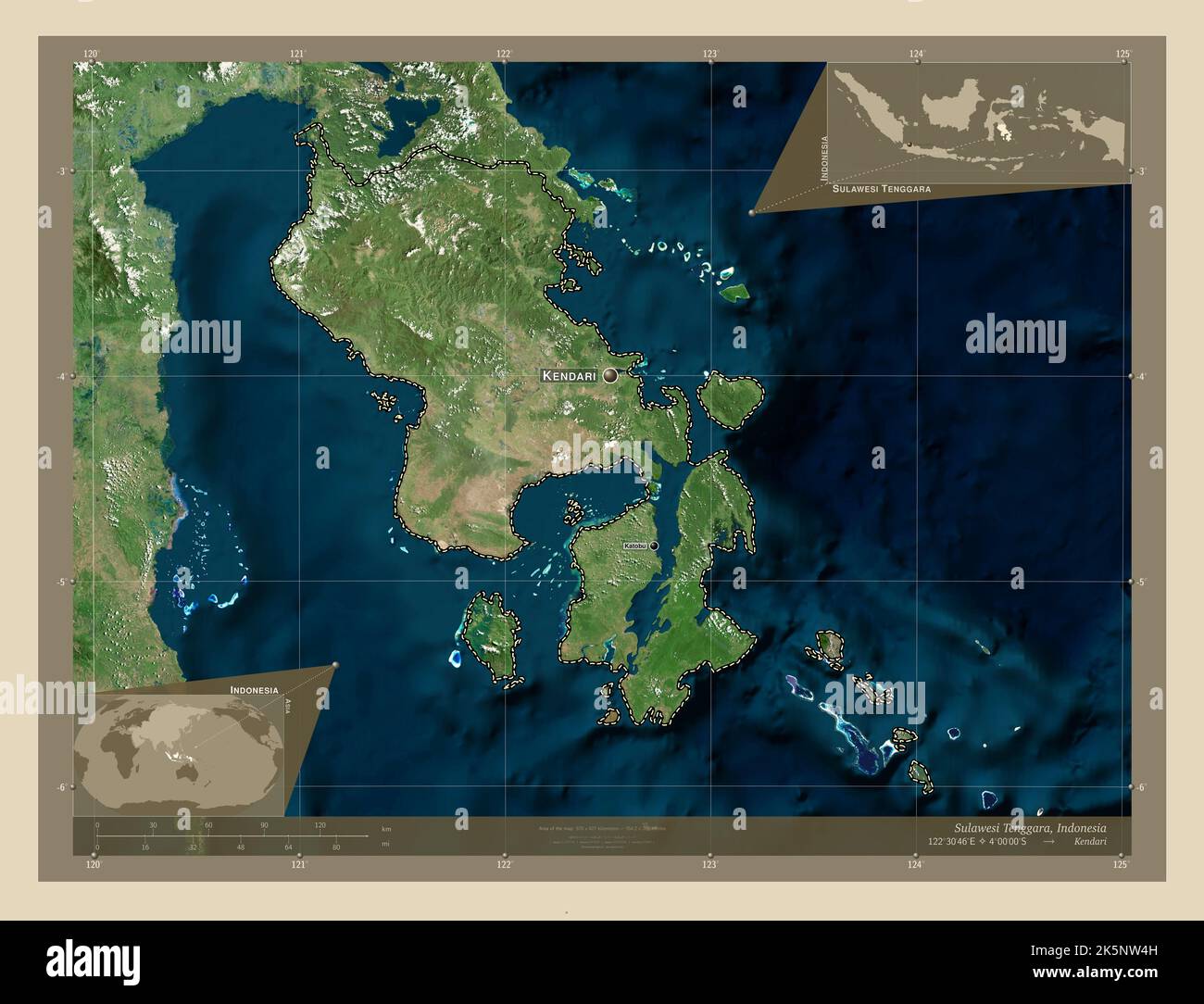 Sulawesi Tenggara, province of Indonesia. High resolution satellite map ...