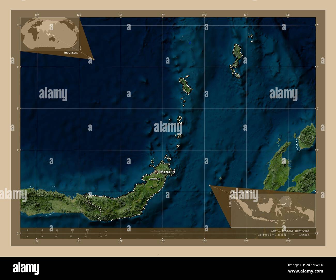 Sulawesi Utara, province of Indonesia. Low resolution satellite map ...