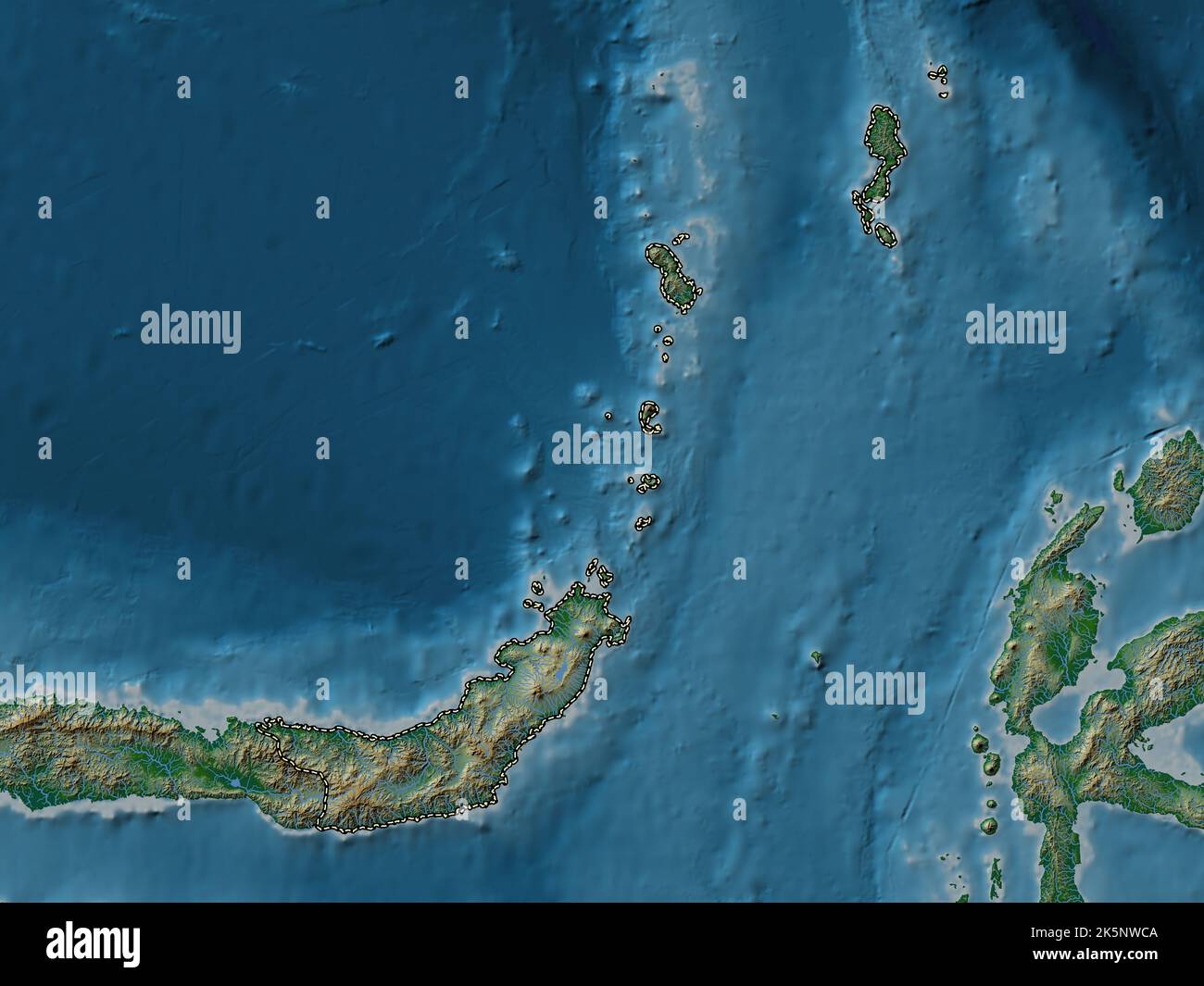 Sulawesi Utara, province of Indonesia. Colored elevation map with lakes ...