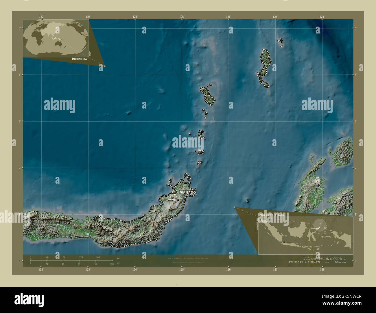 Sulawesi Utara, province of Indonesia. Elevation map colored in wiki ...