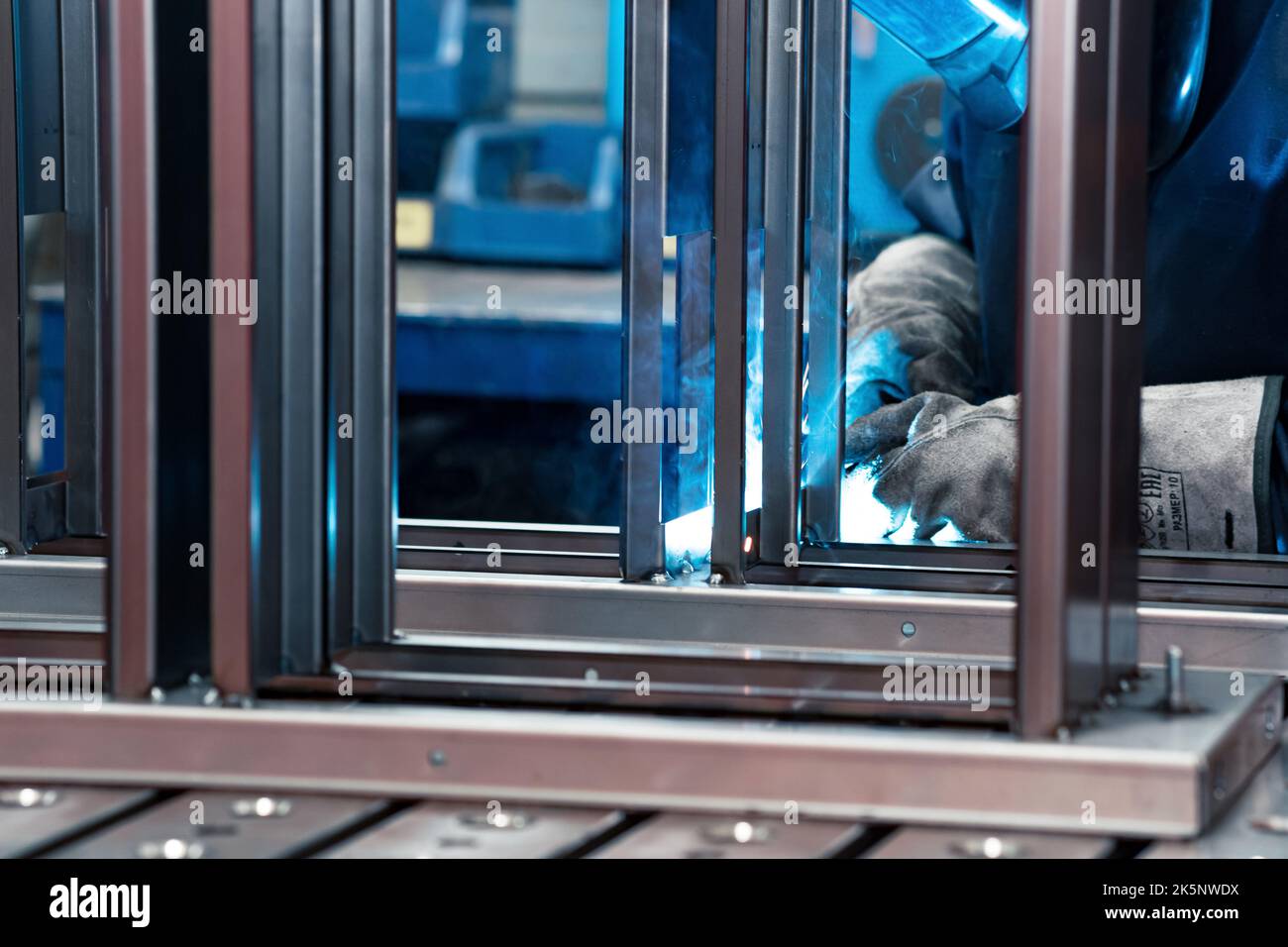 welding of metal structures on the welding table Stock Photo - Alamy