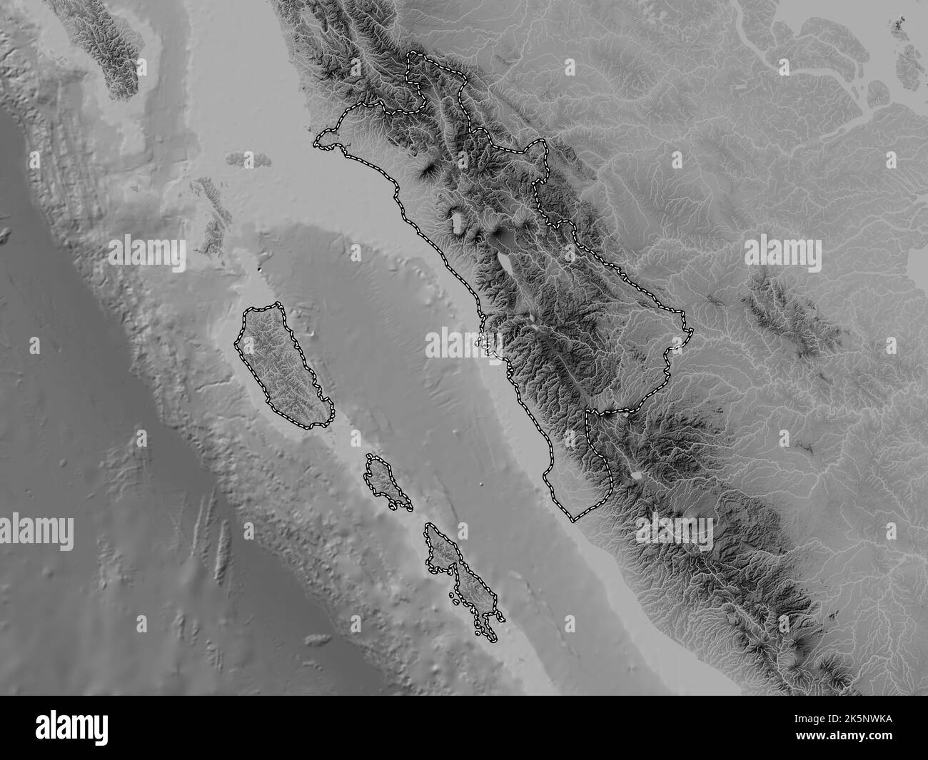 Sumatera Barat, province of Indonesia. Grayscale elevation map with ... Sumatera Barat, province of Indonesia. Grayscale elevation map with ...