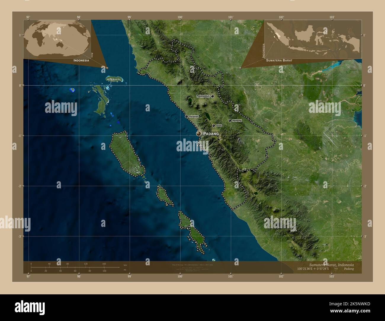 Sumatera Barat, province of Indonesia. Low resolution satellite map ...