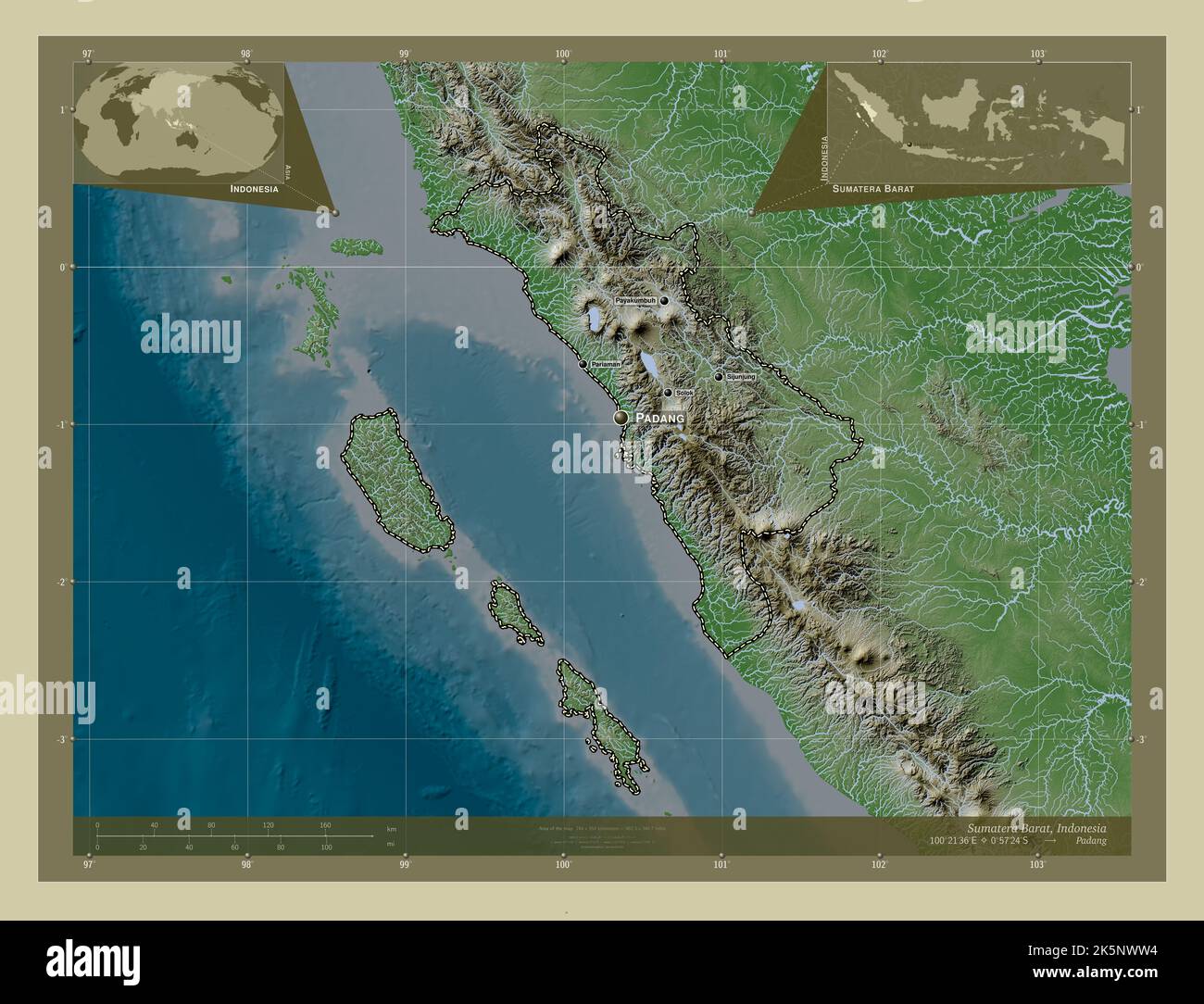 Sumatera Barat, province of Indonesia. Elevation map colored in wiki ...