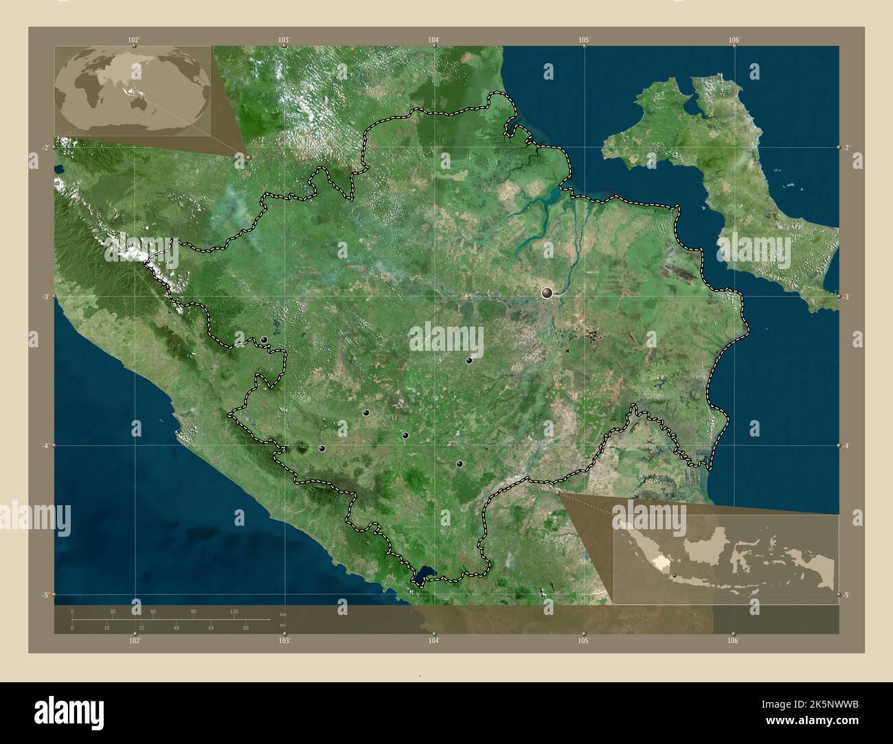 Sumatera Selatan, province of Indonesia. High resolution satellite map ...