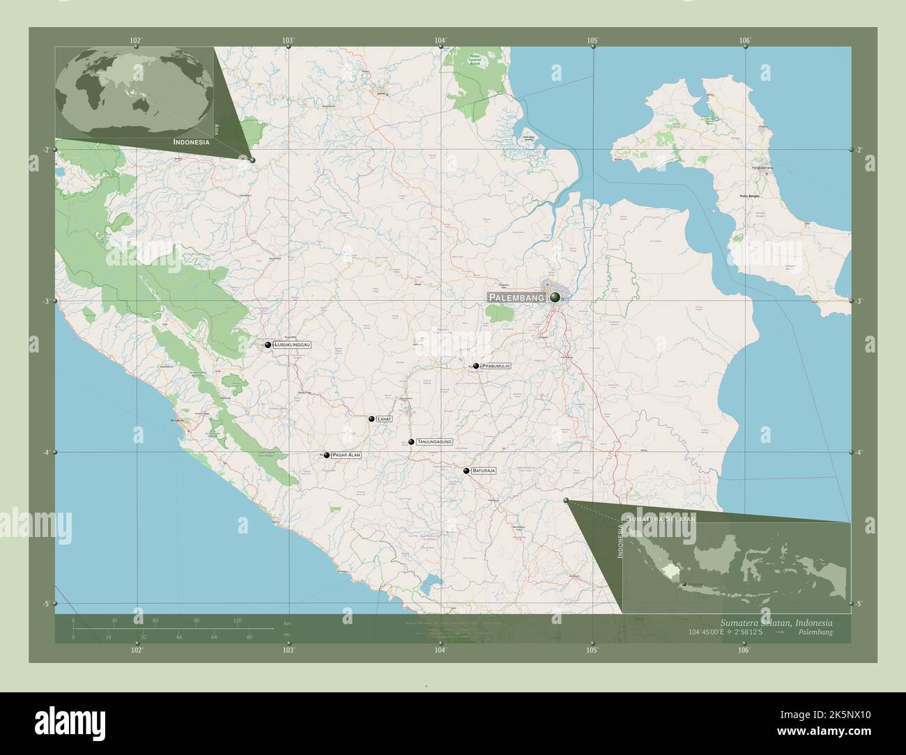Sumatera Selatan, province of Indonesia. Open Street Map. Locations and ...