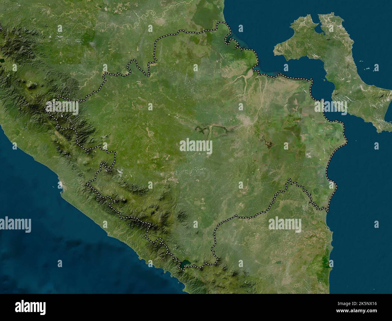 Sumatera Selatan, province of Indonesia. Low resolution satellite map ...