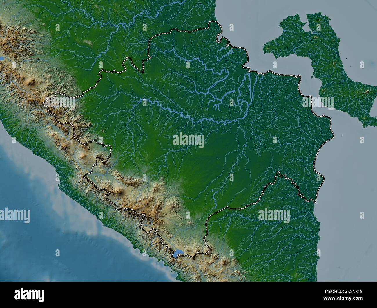 Sumatera Selatan, province of Indonesia. Colored elevation map with ...