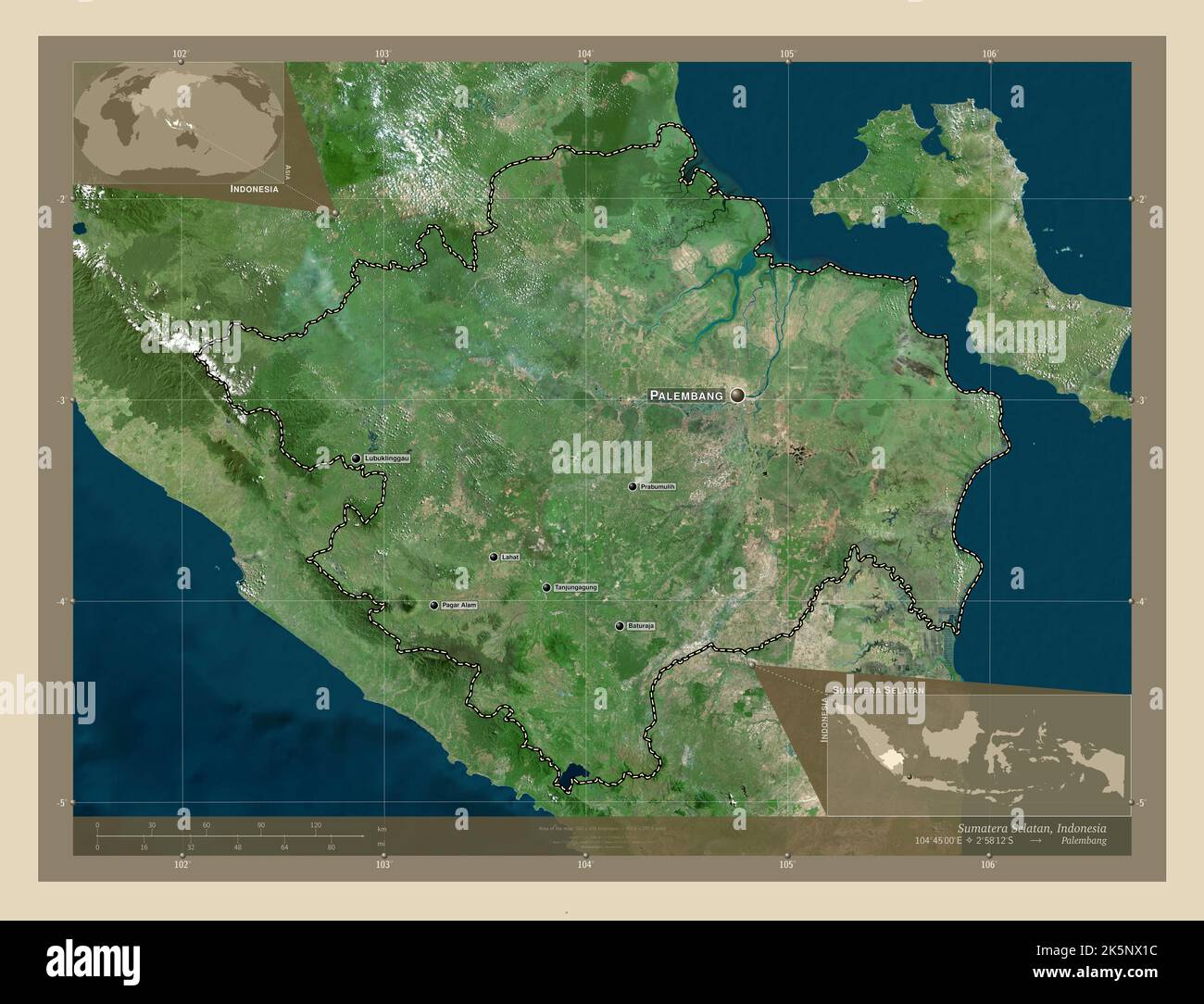 Sumatera Selatan, province of Indonesia. High resolution satellite map ...