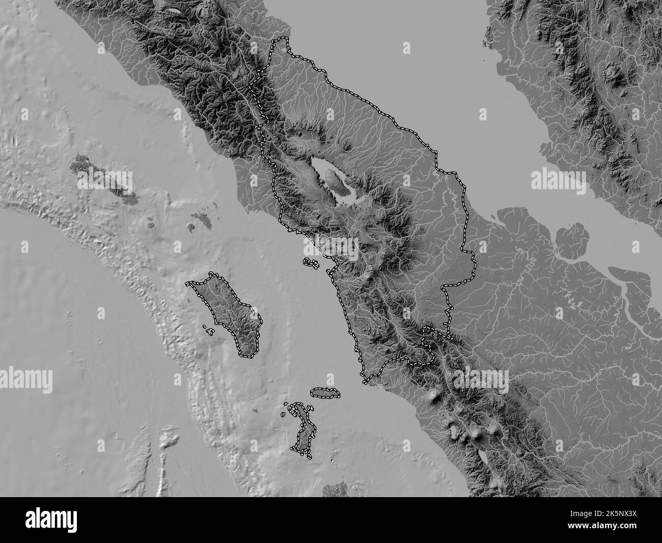 Sumatera Utara, province of Indonesia. Bilevel elevation map with lakes ...