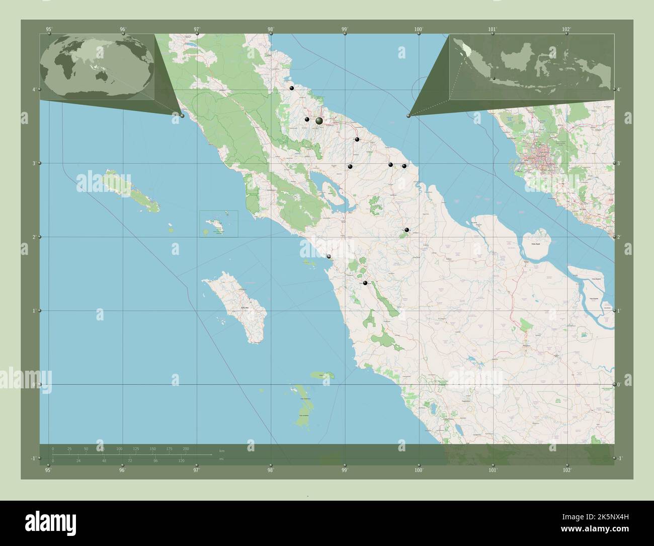 Sumatera Utara, province of Indonesia. Open Street Map. Locations of ...