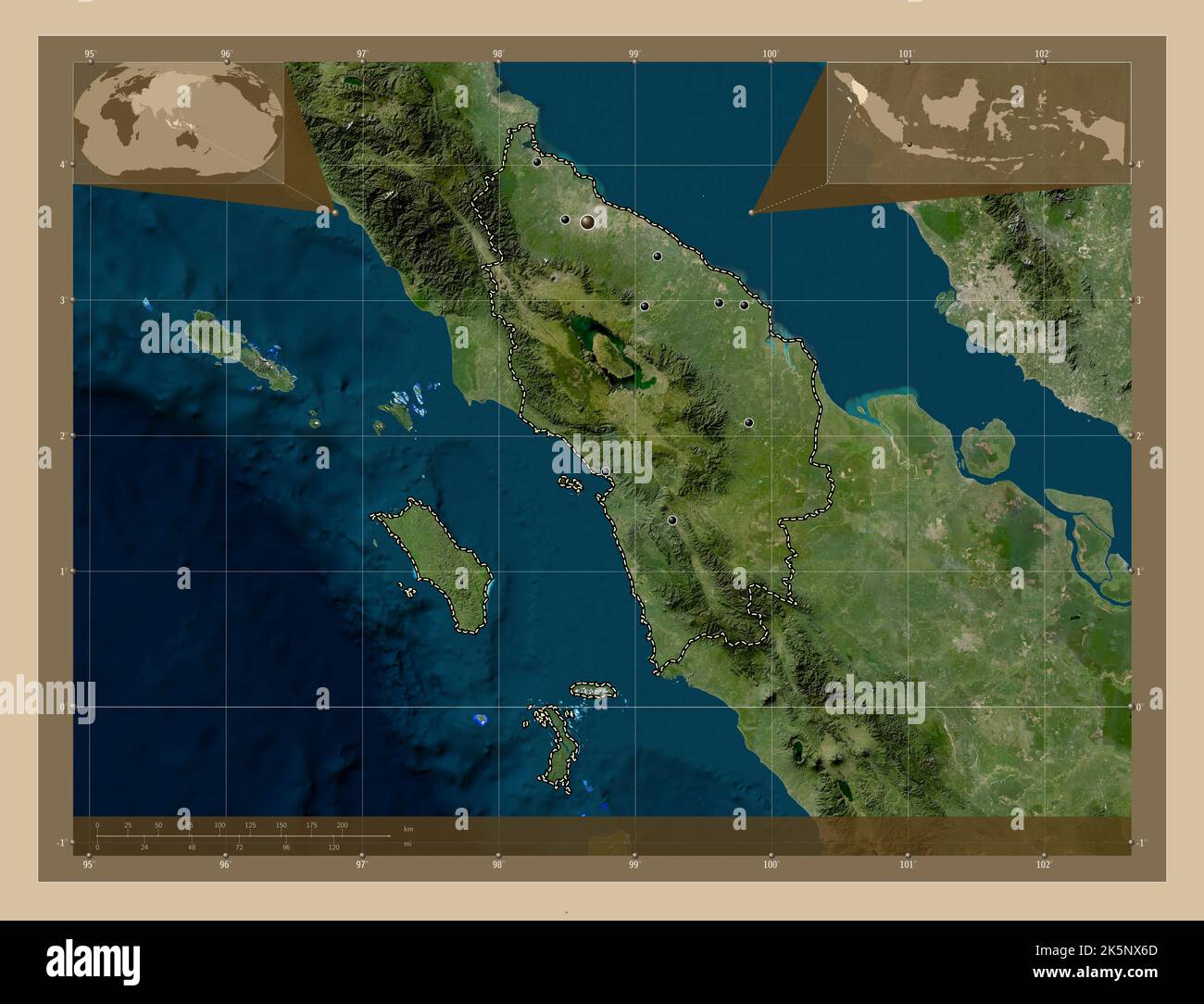 Sumatera Utara, province of Indonesia. Low resolution satellite map ...
