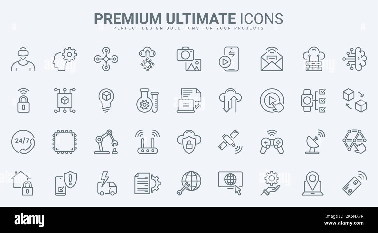 Digital technology for future innovation thin line icons set vector ...