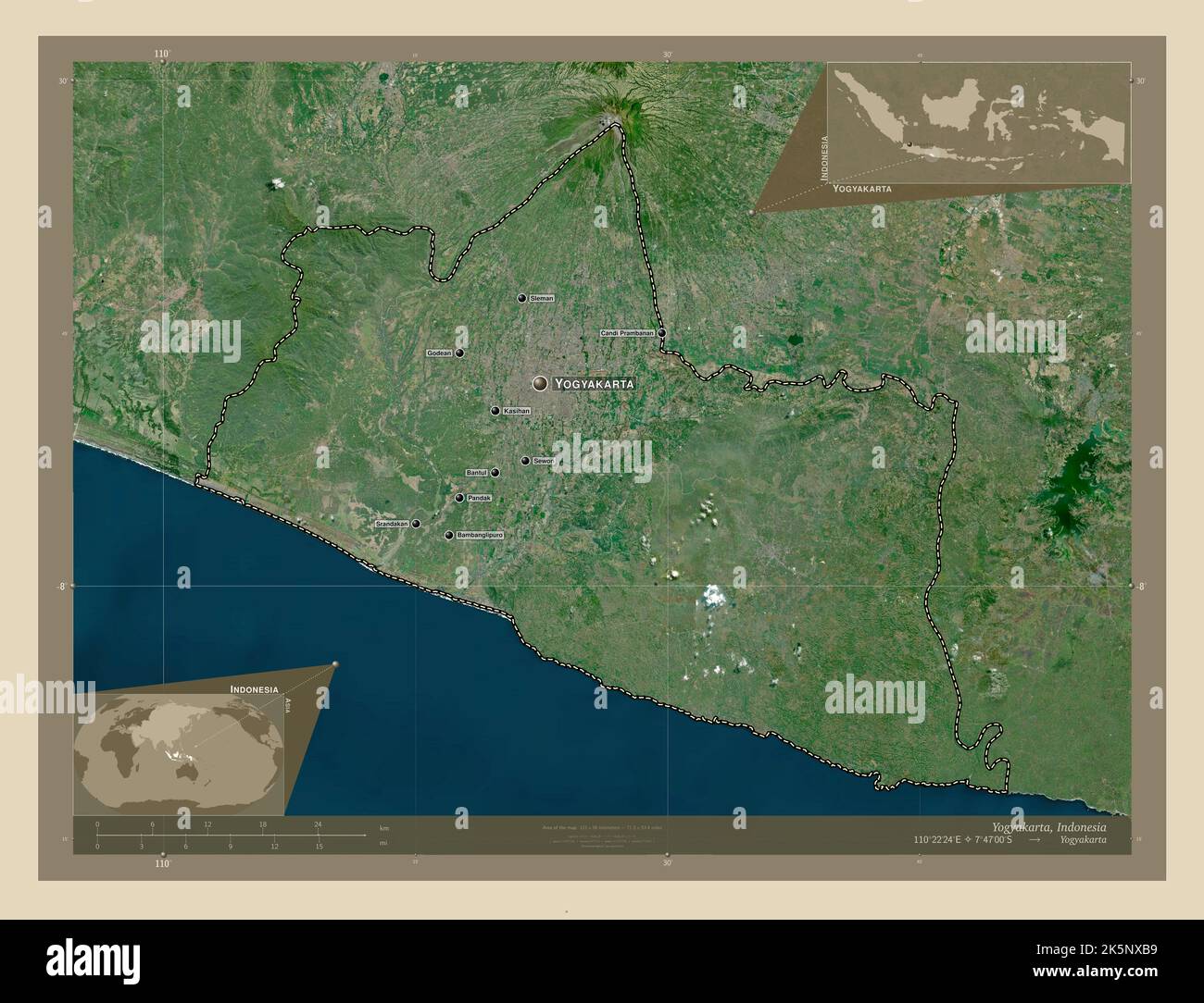 Yogyakarta, special region of Indonesia. High resolution satellite map ...