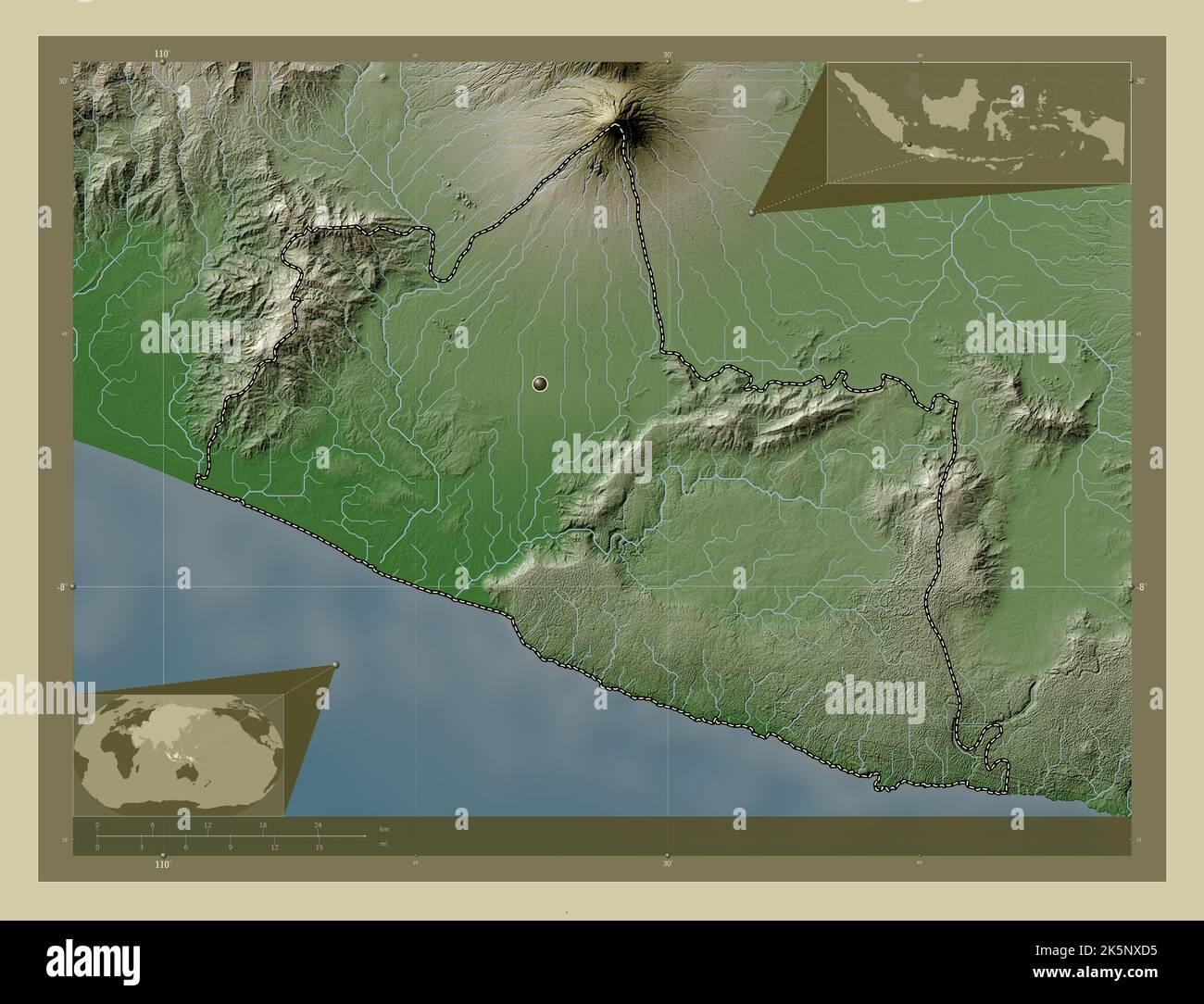 Yogyakarta, special region of Indonesia. Elevation map colored in wiki ...