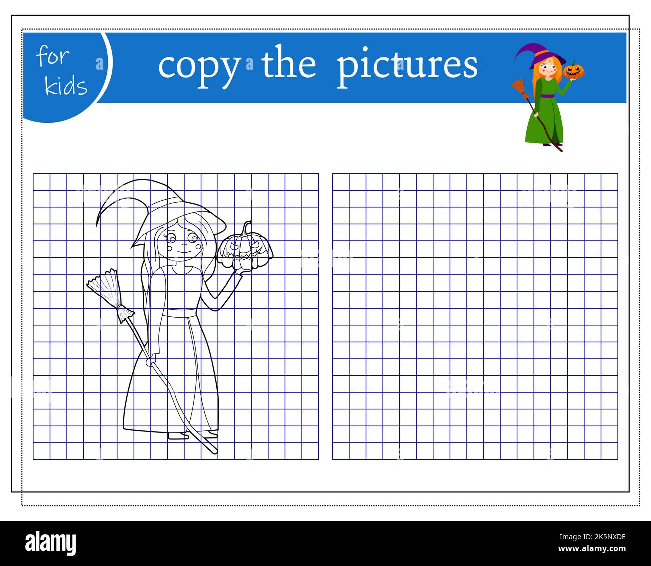 Copy the picture, educational games for kids, cartoon witch with ...