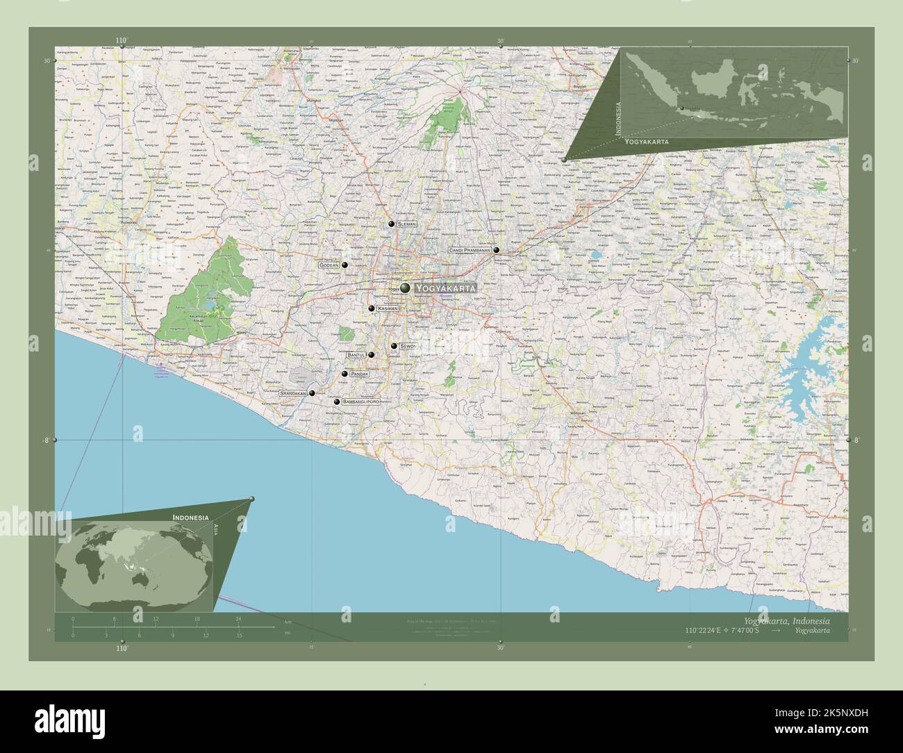 Yogyakarta, special region of Indonesia. Open Street Map. Locations and ...