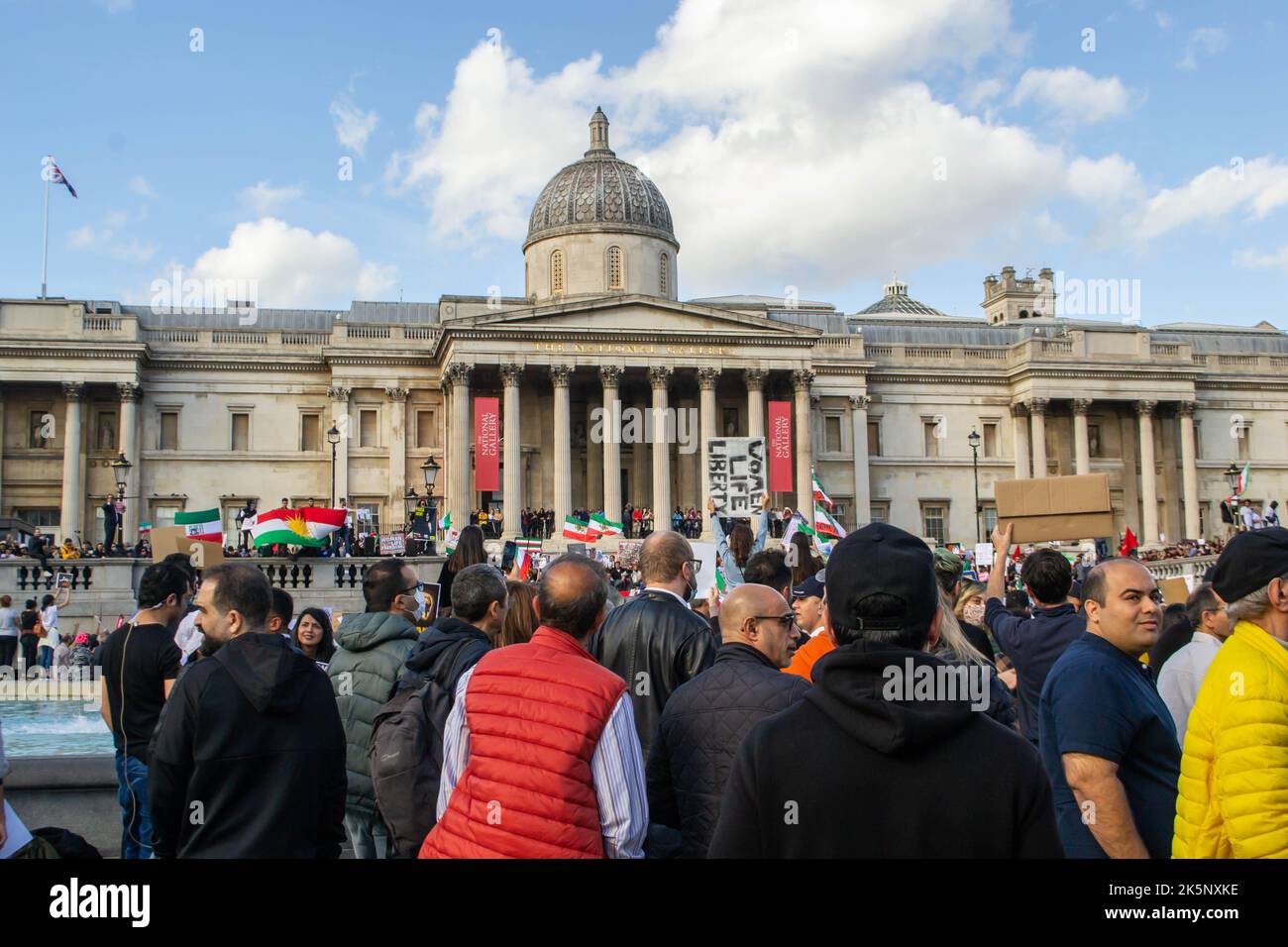 TRAFALGAR SQUARE, LONDON, ENGLAND- 1 October 2022: People protesting ...
