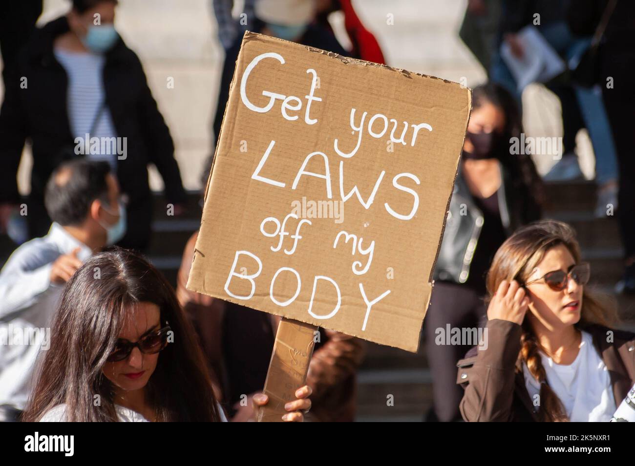 TRAFALGAR SQUARE, LONDON, ENGLAND- 1 October 2022: People protesting ...