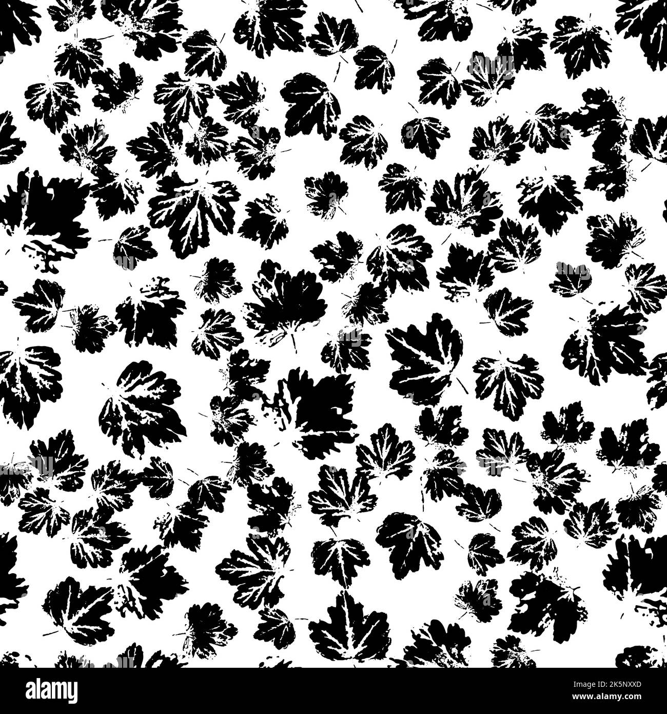 Gooseberry leaves black ink prints seamless pattern. Repeating texture ...