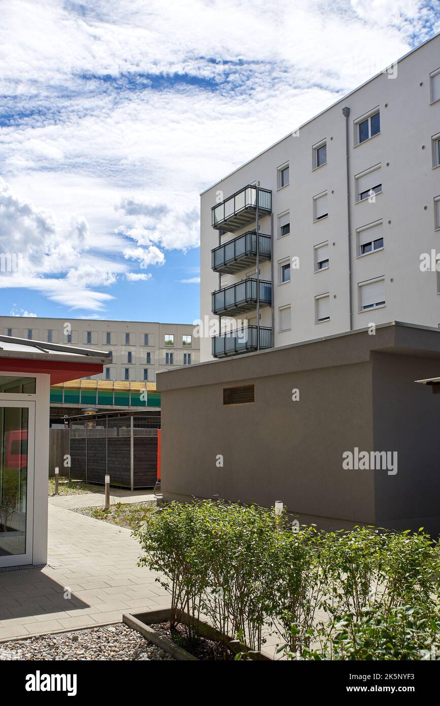 Candid Bridge Between Two Apartment Blocks And Construction Site Stock ...