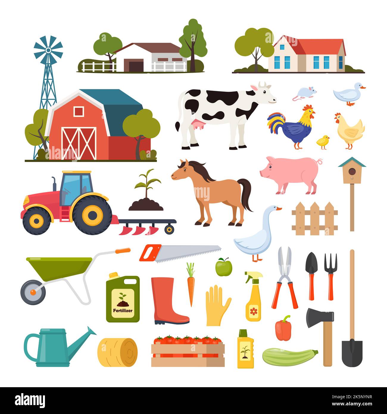 Different farm elements. Farm buildings, domestic animals, transport ... Different farm elements. Farm buildings, domestic animals, transport ...